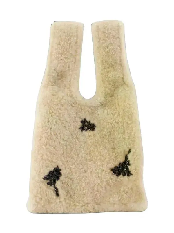 Simone Rocha Faux-shearling Tote Bag With Bead Embellishment - Neutrals