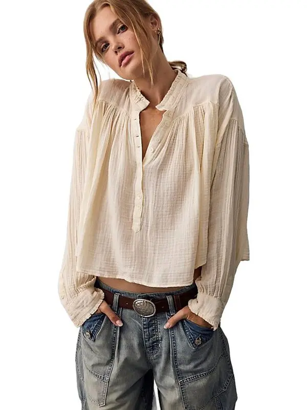 We The Free Sundown Cotton-blend Blouse - Tofu