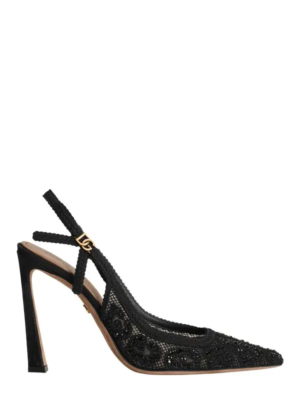 Dolce & Gabbana Leopard-design Lace Slingbacks With Fusible Rhinestones - Black