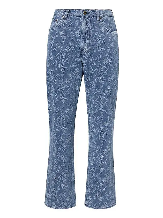 HONOR THE GIFT Denim Panel Flare Cotton-jersey Jogging Bottoms - Bone