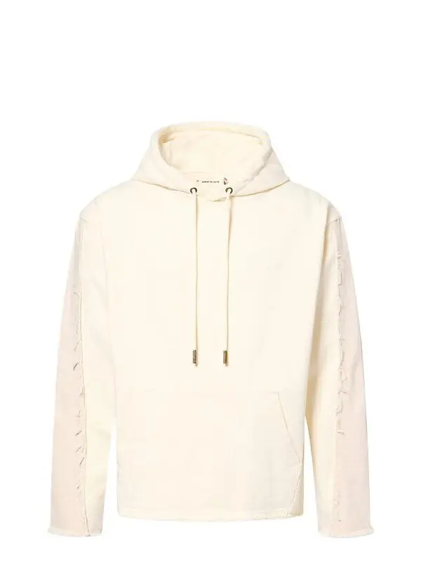 HONOR THE GIFT Cotton-jersey Hoodie With Distressed Denim Panelling - Bone