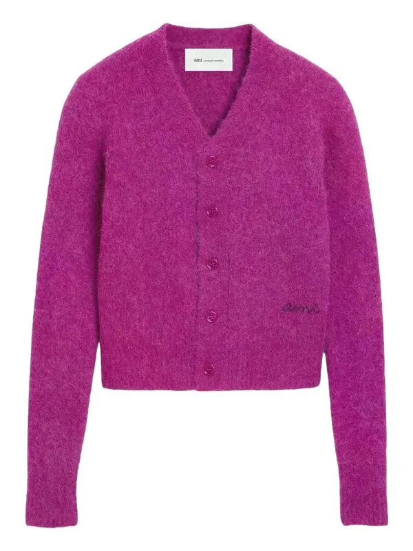 AMI Paris Wool And Alpaca Cardigan With Embroidery - Pink