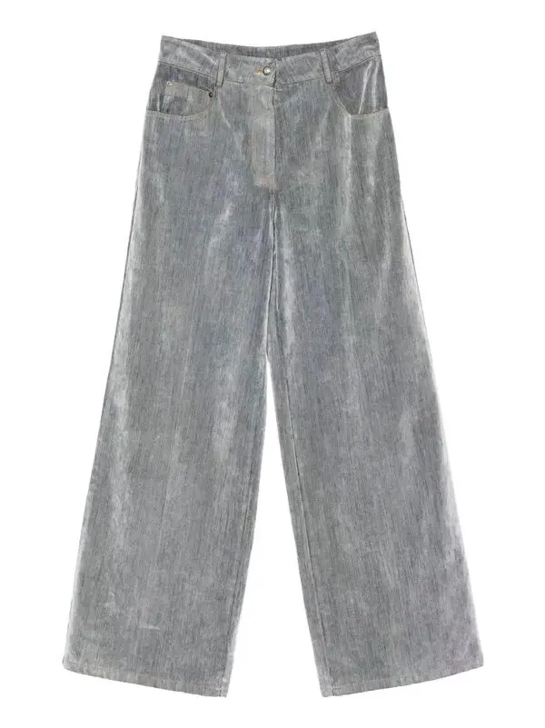FORTE_FORTE Velvet Finish Wide Leg Trousers - Grey