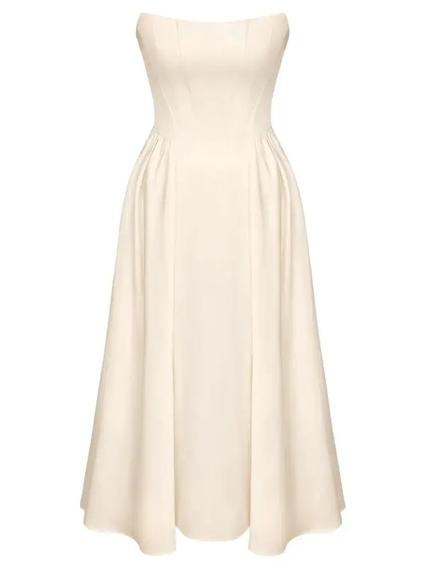 POST MERIDIEM Ivory Tuck Corset Midi Dress - White
