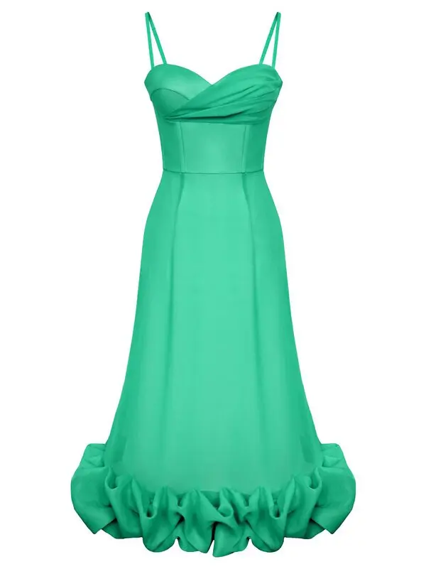 POST MERIDIEM Flounce Bustier Midi Dress - Green