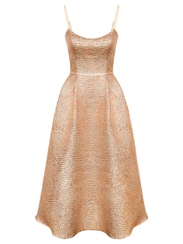 POST MERIDIEM Bronze Jacquard Fitted Corset Bustier Dress - Rose Gold