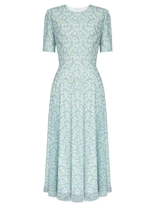 POST MERIDIEM Floral Chiffon Midi Dress - Blue