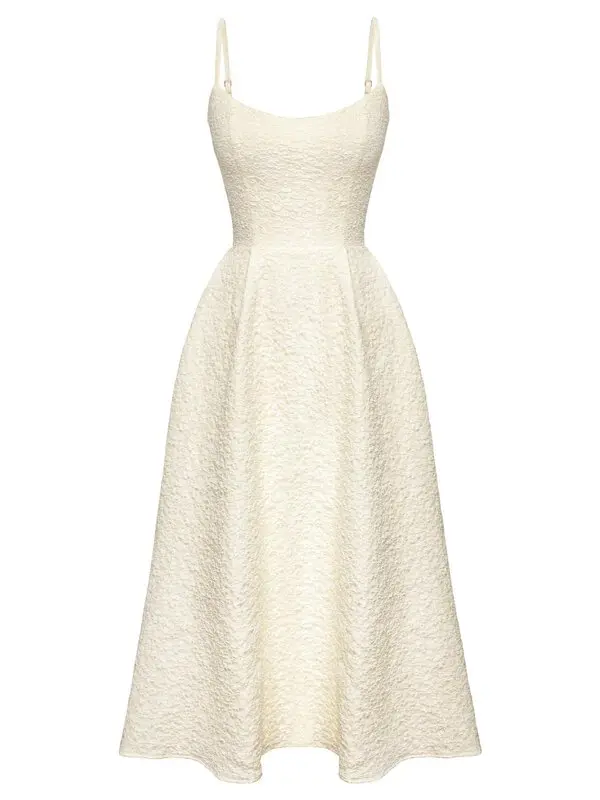 POST MERIDIEM Cream Jacquard Fitted Corset Bustier Dress - White