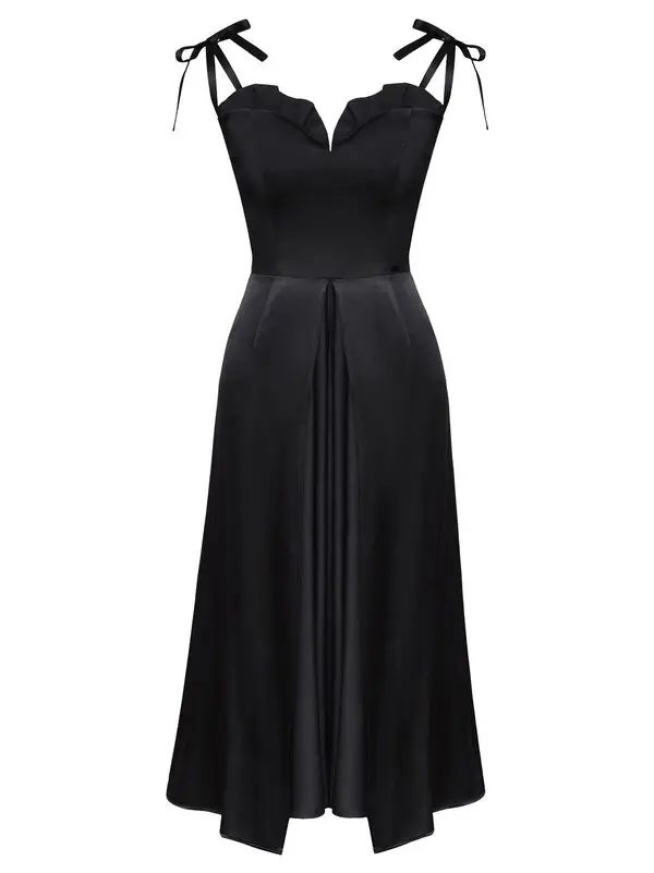 POST MERIDIEM Flowy Slit Midi Dress - Black