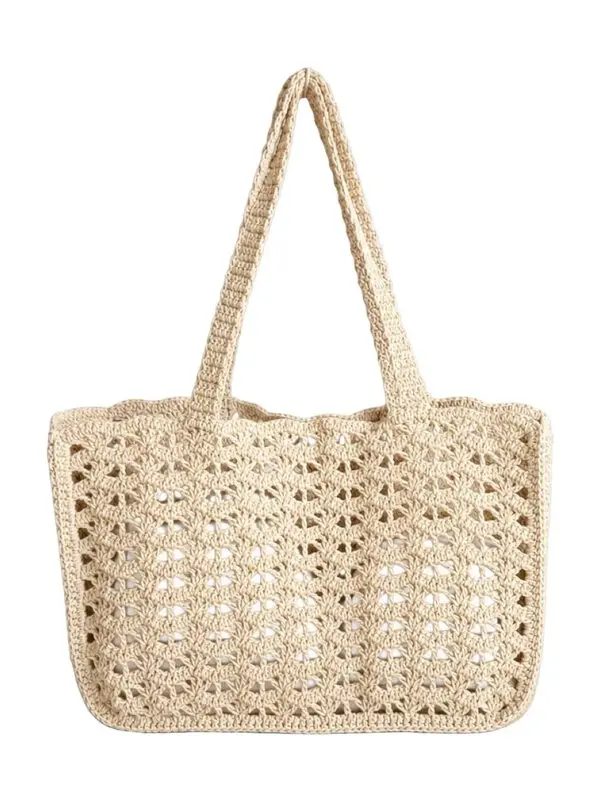 SPRINGMOONATELIER Oversized Handmade Raffia Crochet Bag - Beige