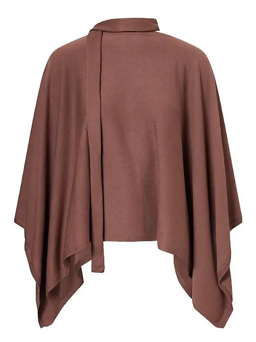 PRETTY LAVISH Scarf Detail Knit Poncho Top - Chocolate