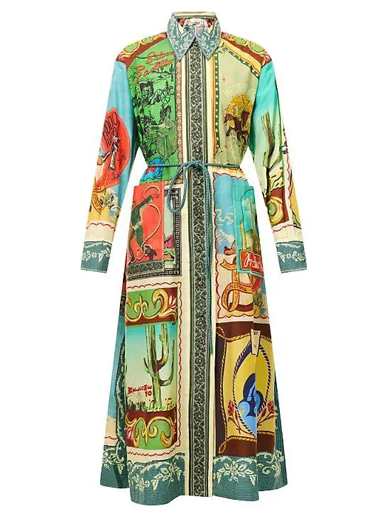 ALEMAIS Ace Printed Cotton And Silk-blend Midi Shirt Dress - Multi