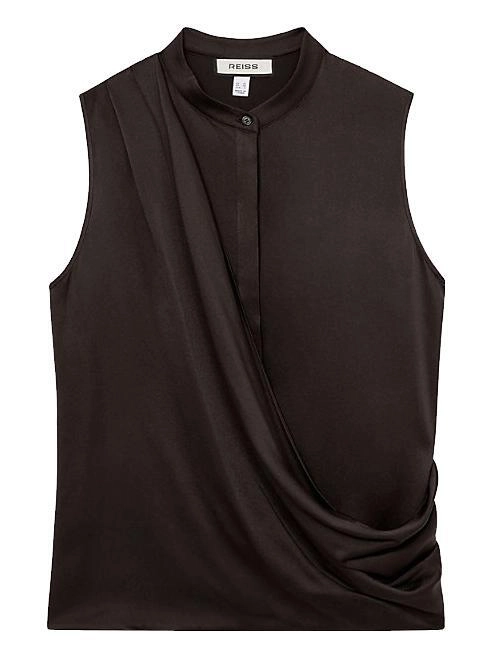 REISS Gia Draped Sleeveless Silk Top - Dark Grey