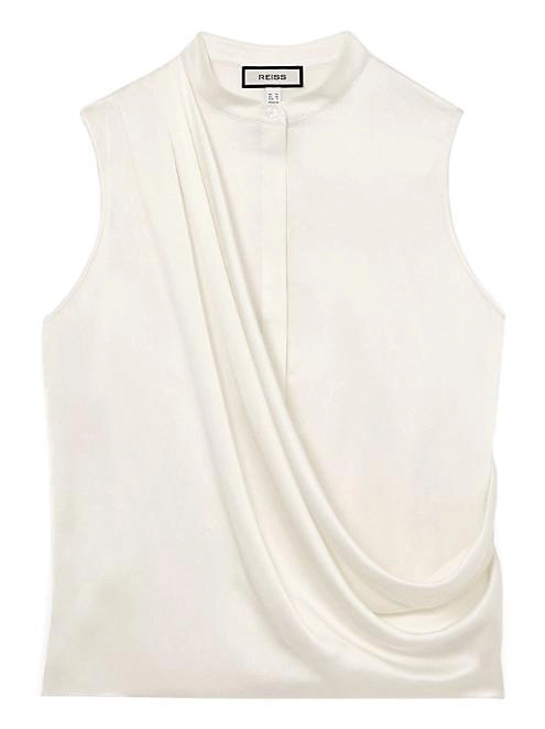 REISS Gia Draped Sleeveless Silk Top - Ivory