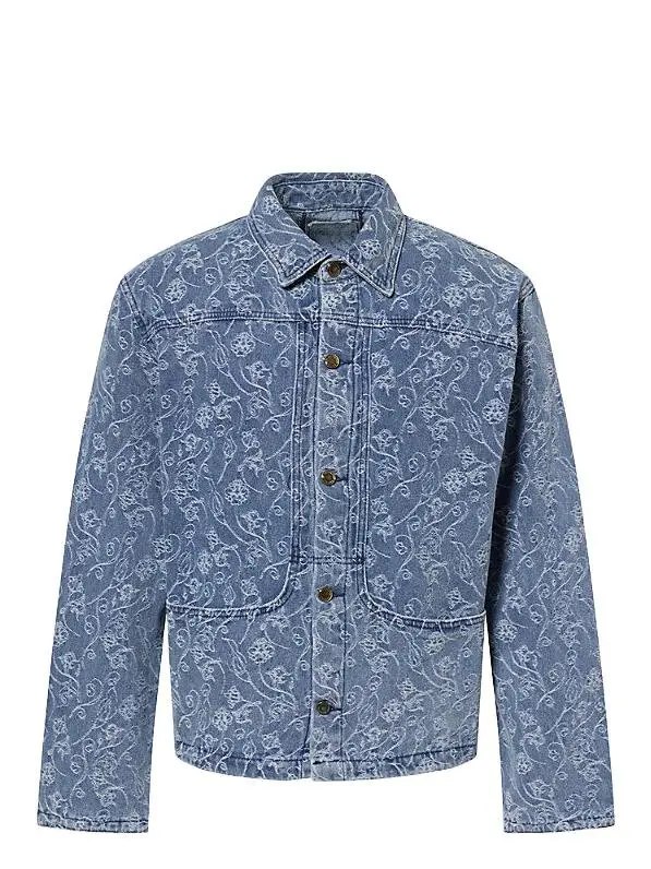 HONOR THE GIFT Floral Utility Denim Jacket - Light Indigo