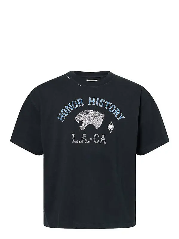 HONOR THE GIFT Honor History Distressed Graphic Cotton-jersey T-shirt - Black
