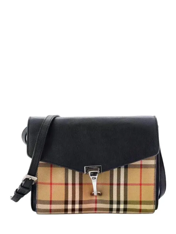 Burberry Macken Leather And Vintage Check Canvas Small Crossbody Bag - Black