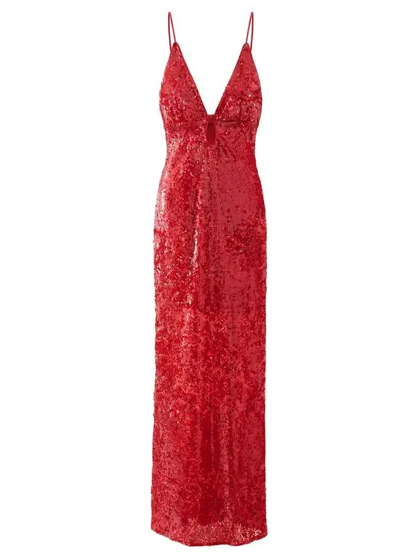 AISL Sequin Plunge Gown - Red