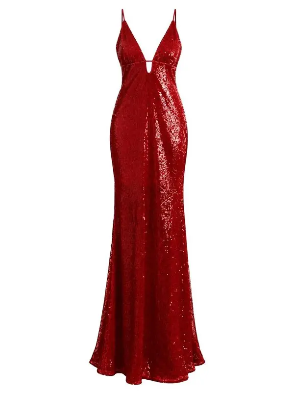 AISL Sequin Plunge Gown - Red