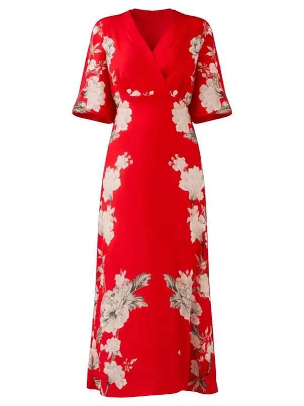 RAISHMA Frankie Floral Print V-neck Maxi Dress - Red