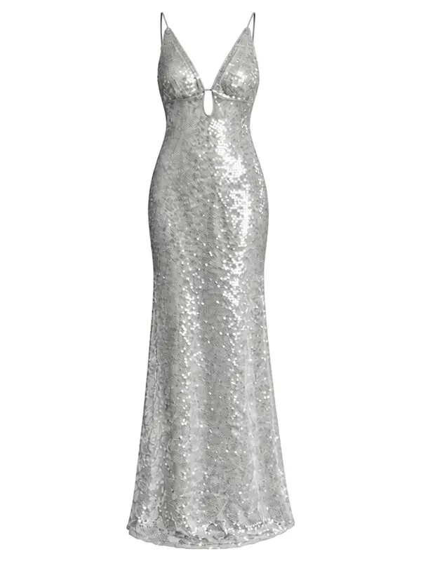AISL Sequin Plunge Gown - Silver