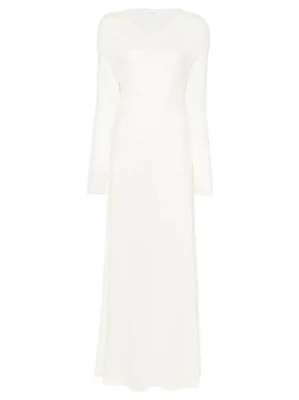 RUOHAN Aelin Ribbed Knit V-neck Maxi Dress - White
