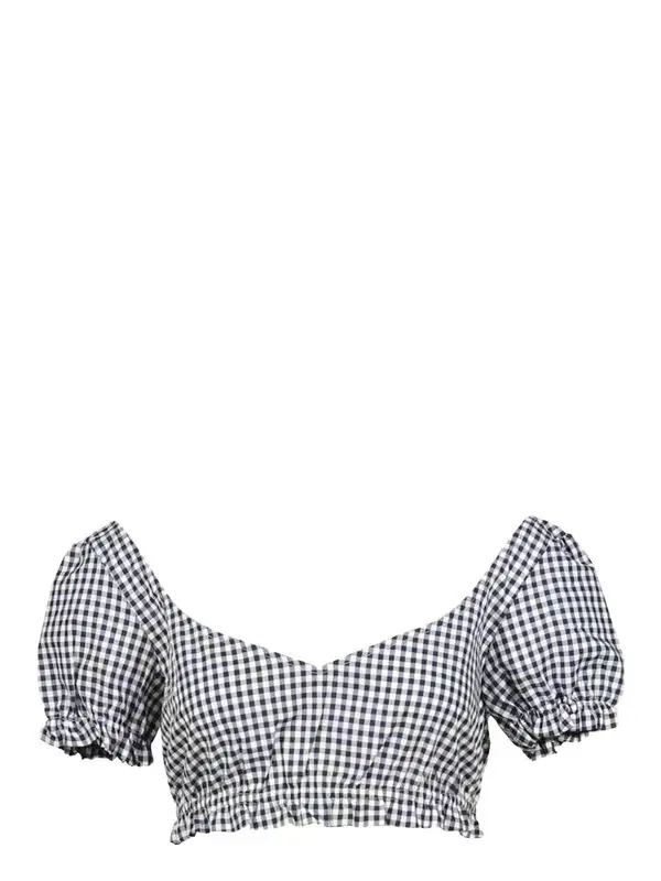 604SERVICE Gingham Puff-sleeve Cropped Top - Blue