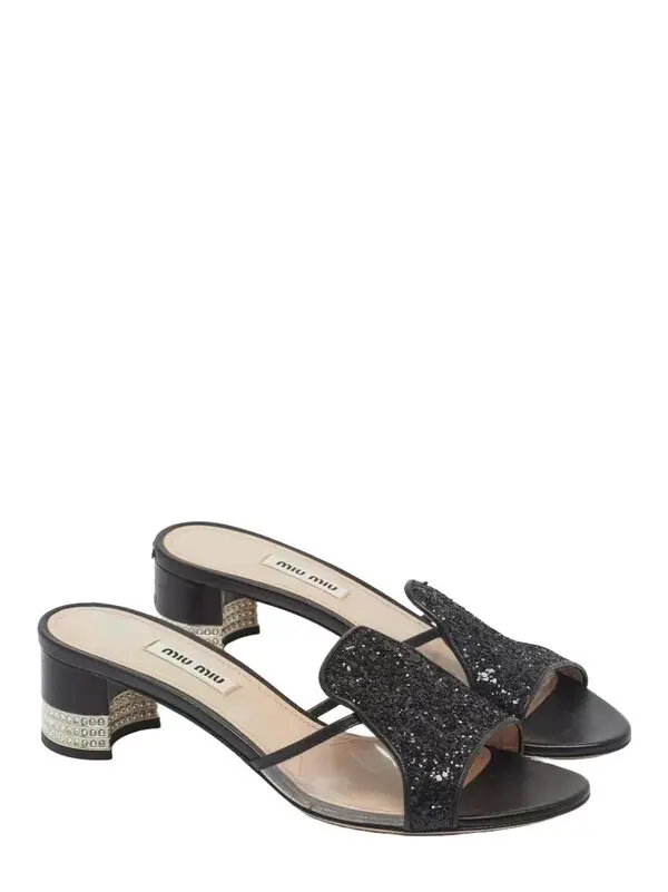 Miu Miu Crystal-embellished Glitter Slide Sandals - Black