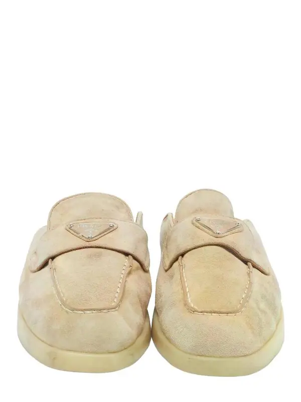 Prada Suede Triangle Logo Mules - Grey