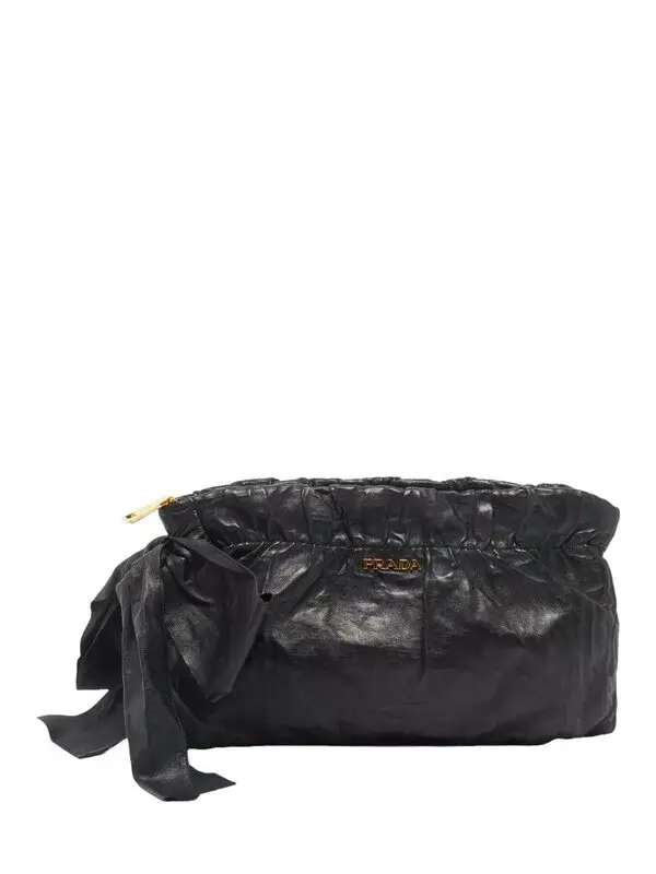 Prada Large Bow Leather Clutch Bag - Black