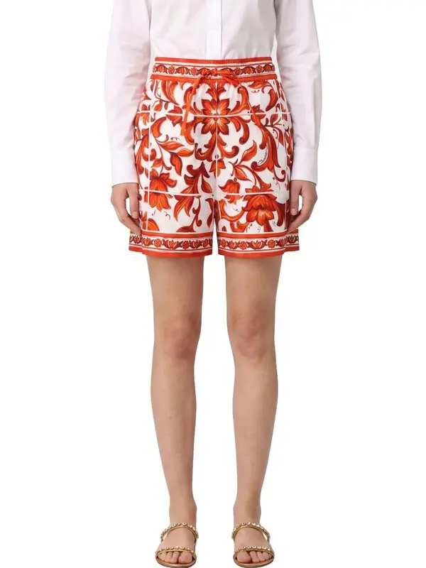 Dolce & Gabbana High-rise Cotton Shorts With Majolica Print - Orange
