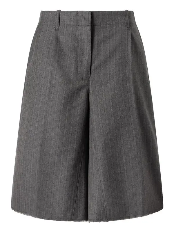 Our Legacy Jumbo Distressed Pleated Striped Cotton And Wool-blend Shorts - Gray