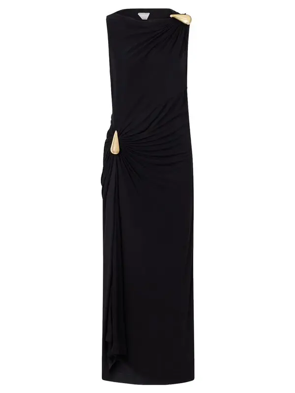 Bottega Veneta Gathered Embellished Crepe-jersey Maxi Dress - Black