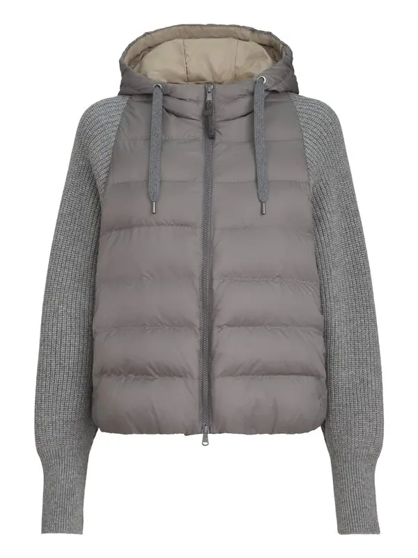 Brunello Cucinelli Water-resistant Padded Down Jacket With Wool, Cashmere, And Silk Sleeves - Grey