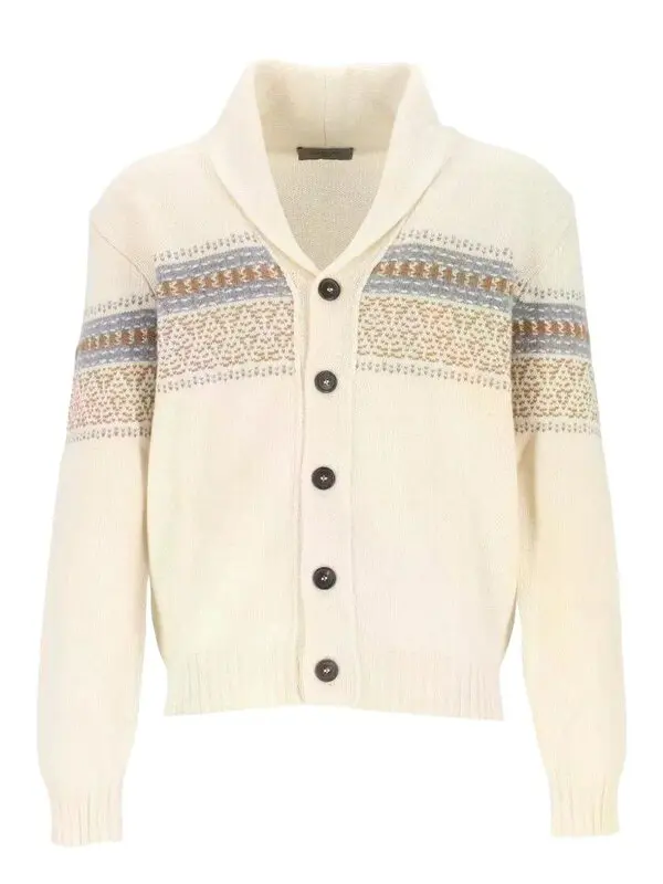 Corneliani Shawl Collar Cardigan With Patterned Detail - Neutrals