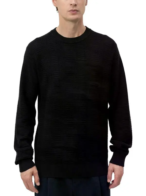 Hugo Waffle-knit Crew Neck Sweater - Black