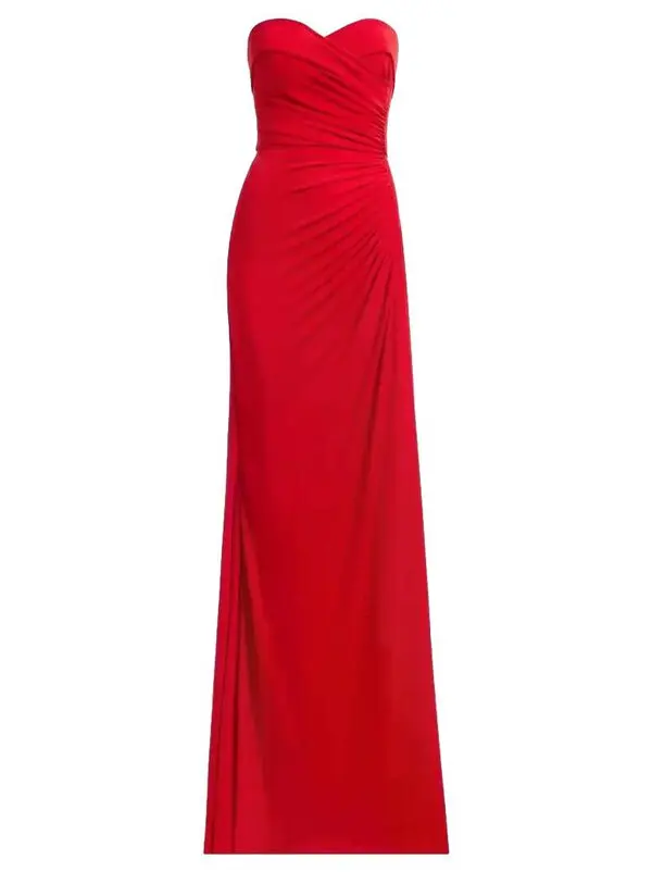 Elie Saab Strapless Draped Maxi Gown - Red