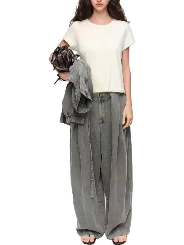 Bimba Y Lola Washed Gray Fluid Denim Trousers - Grey