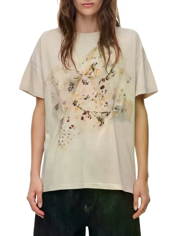 Bimba Y Lola Cotton Floral Print T-shirt - Neutrals
