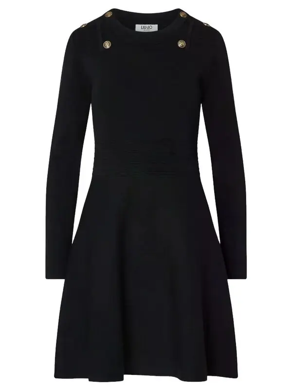 Liu Jo Knit Fit & Flare Dress With Golden Button Detail - Black