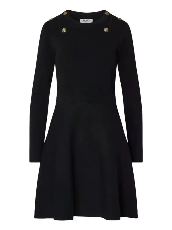 Liu Jo Knit Fit & Flare Dress With Golden Button Detail - Black
