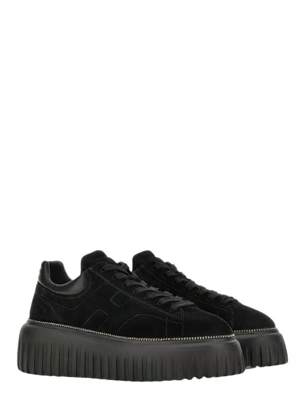Hogan H-stripes Embellished Suede Sneakers - Black