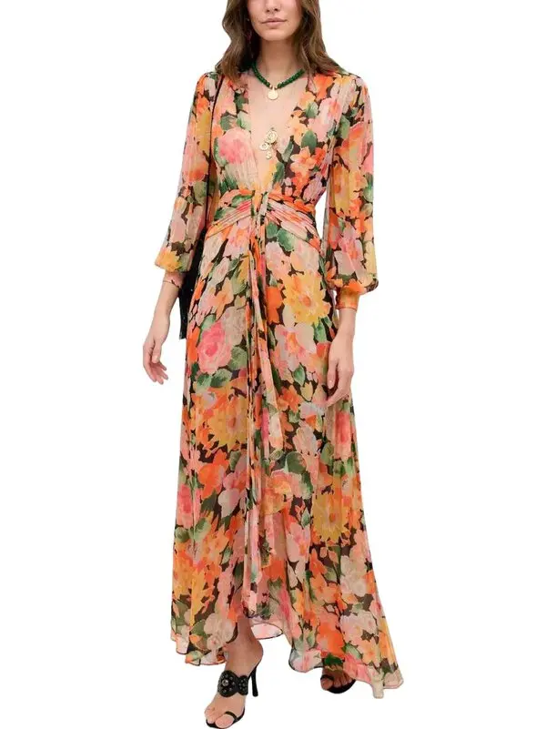 Rixo Floral-print Silk-chiffon Maxi Dress - Orange