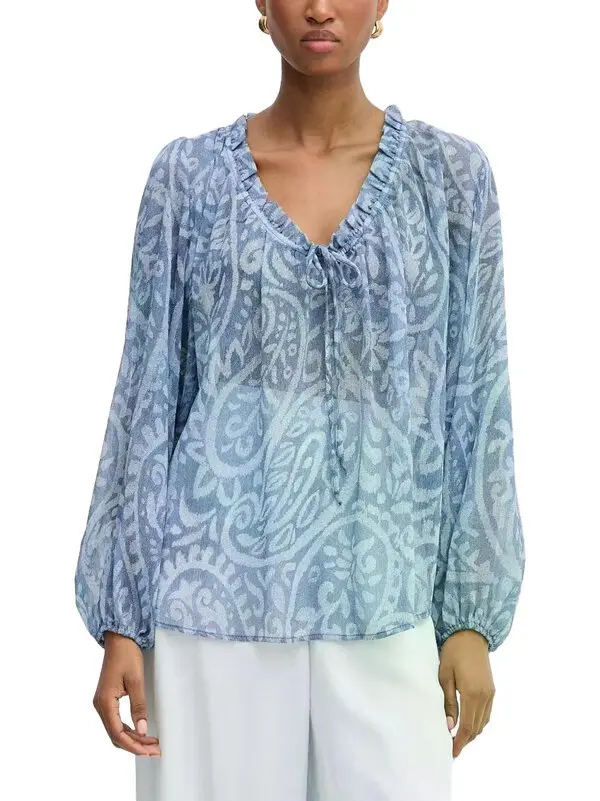 MORGAN Paisley Print Ruffle Trim Blouse - Blue