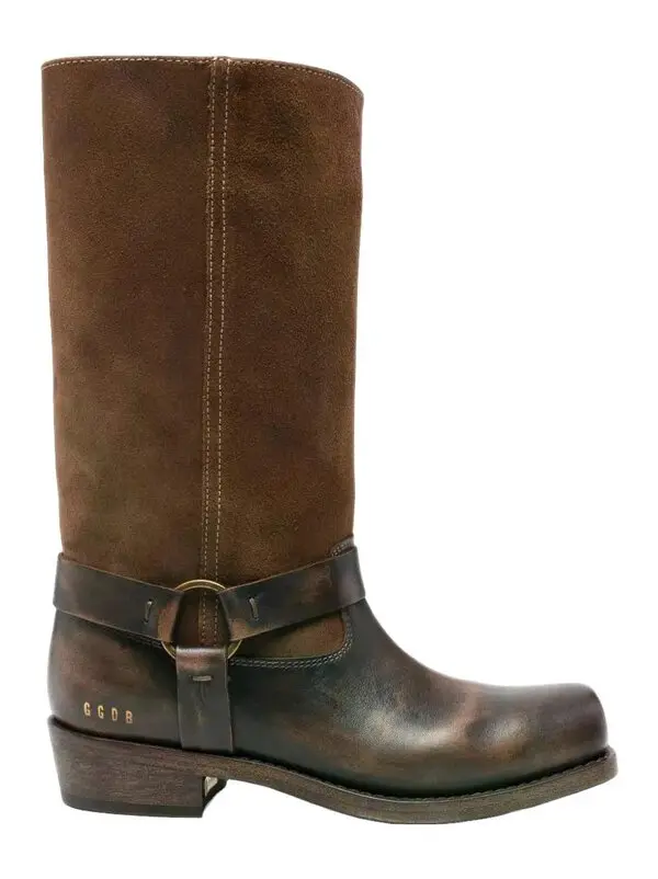 GOLDEN GOOSE Distressed Effect Leather And Suede Boots - Brown