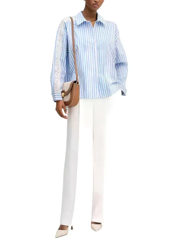 MORGAN Lace Trim Striped Shirt - Multicolour