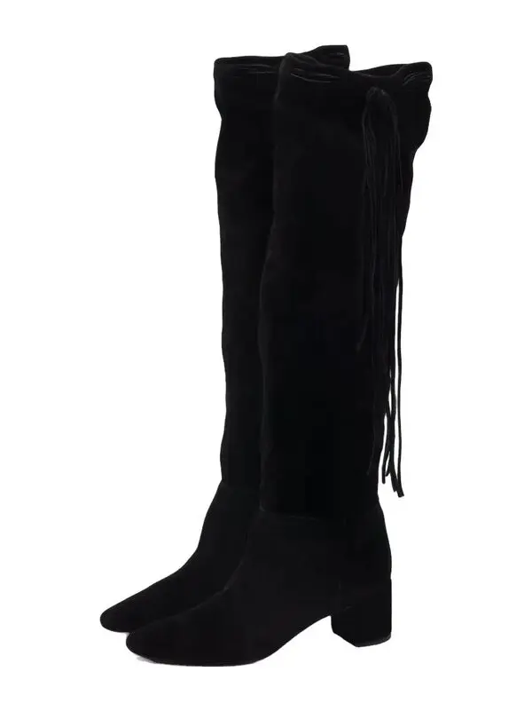 Saint Laurent Suede Fringe Tassel Boots - Black
