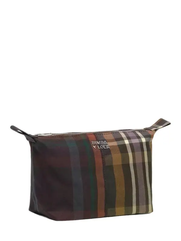 Bimba Y Lola Small Coated Chocolate Green Tartan Trapecio Make-up Case - Brown
