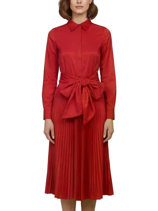 Carolina Herrera Midi Plissé Belted Dress - Red