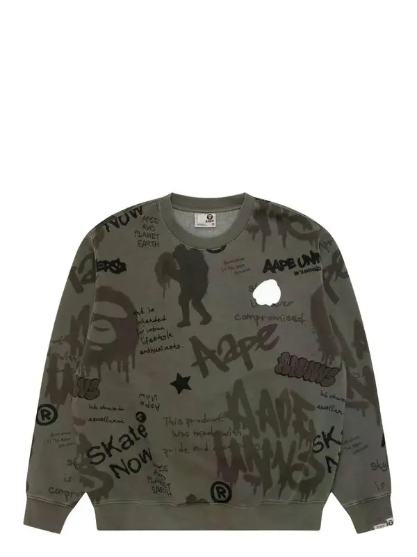 AAPE BY *A BATHING APE Graffiti-print Crew Neck Sweater - Grey